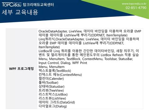 Wpf학원wpf교육 닷넷 C기반 Wpf 프로그래밍 인터페이스구현 재직자 향상과정 Pptx