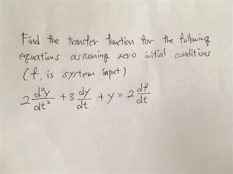 solved find the transfer function for the following