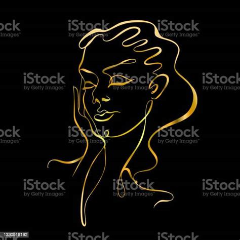 라인 아트 소녀의 얼굴은 한 줄로 그려집니다 미용로 미용실 블랙 골드 벡터 추상적인에 대한 스톡 벡터 아트 및 기타 이미지