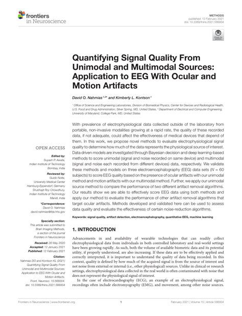 Pdf Quantifying Signal Quality From Unimodal And Multimodal Sources Application To Eeg With