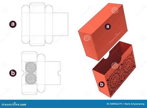 Sliding Box With Stenciled On Cover Die Cut Template And 3d Mockup Stock Vector Illustration
