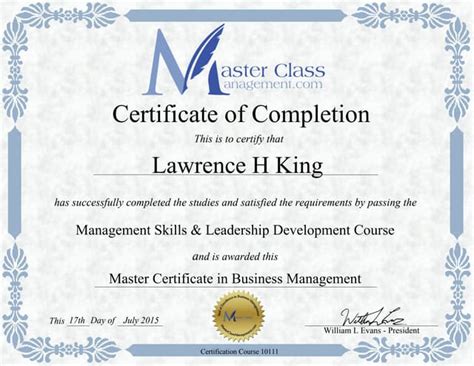 Master Classmanagement Certificate Lawrence H King Pdf