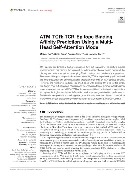 Pdf Atm Tcr Tcr Epitope Binding Affinity Prediction Using A Multi