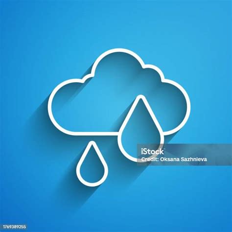 흰색 선 구름 와 비 아이콘 고립된 통하고 있는 파란 배경 빗방울이 있는 비구름 강수 긴 그림자 벡터 가을에 대한 스톡 벡터
