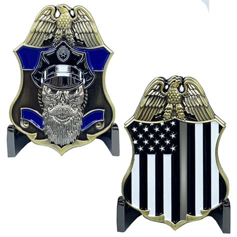 Thin Gray Line Corrections Police Challenge Coin Beard Gang Skull Co