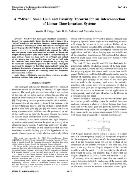 Pdf A Mixed Small Gain And Passivity Theorem For An Interconnection