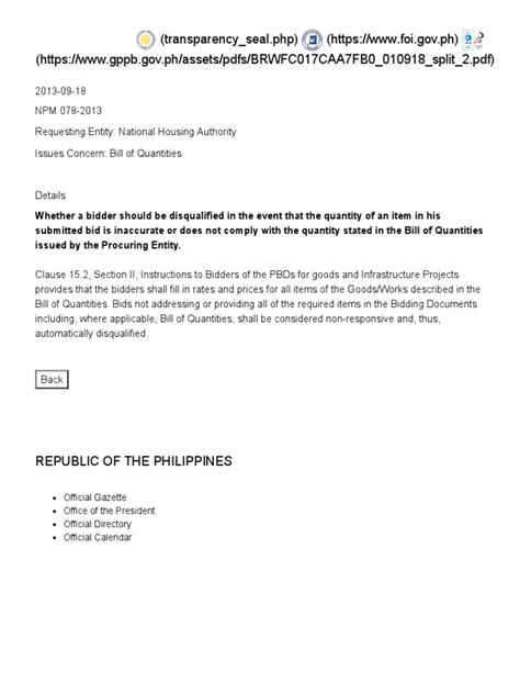 Gppb Npm 078 2013 Bill Of Quantities Pdf