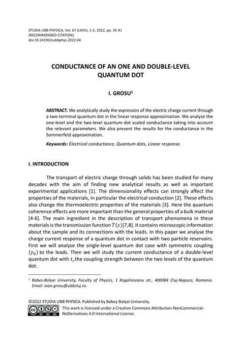 Pdf Conductance Of A One And Double Level Quantum Dot
