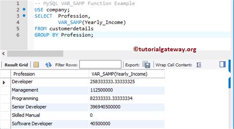 MySQL VAR SAMP Function