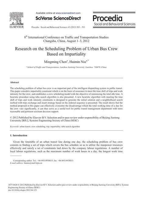Pdf Research On The Scheduling Problem Of Urban Bus Crew Based On