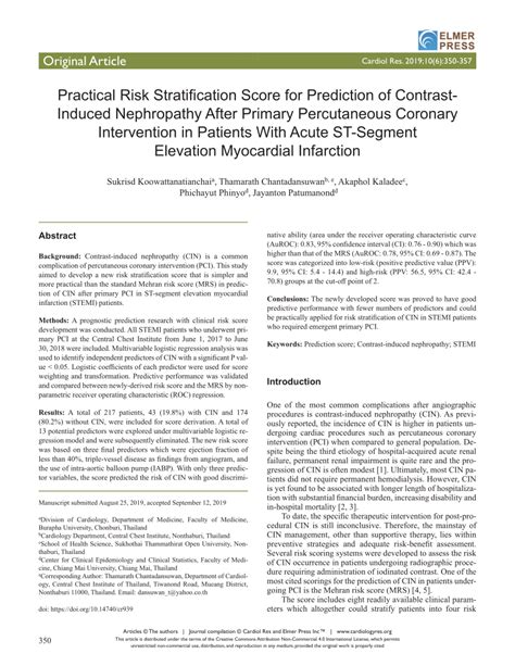 Pdf Practical Risk Stratification Score For Prediction Of Contrast