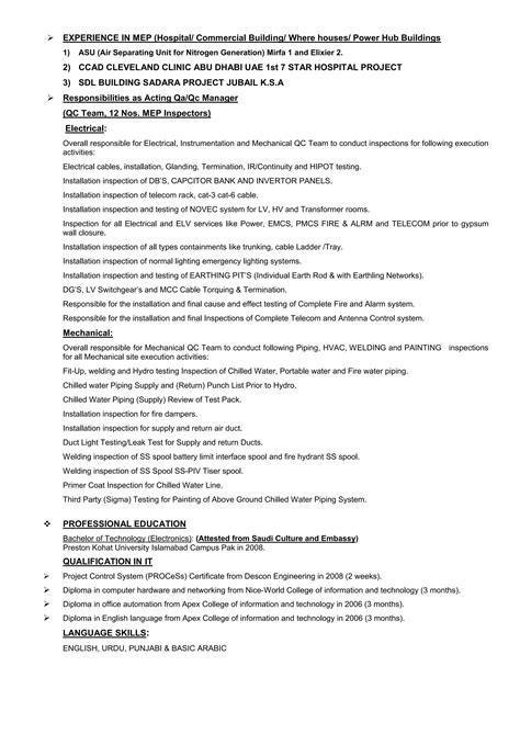 Updated Cv Lead Qaqc Engineer Acting Qaqc Manager Pdf