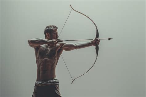 Premium Photo A Shirtless Man Holding A Bow And Arrow Ideal For Sports And Archery Themes