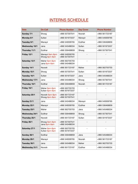 Interns Schedule 2 Pdf