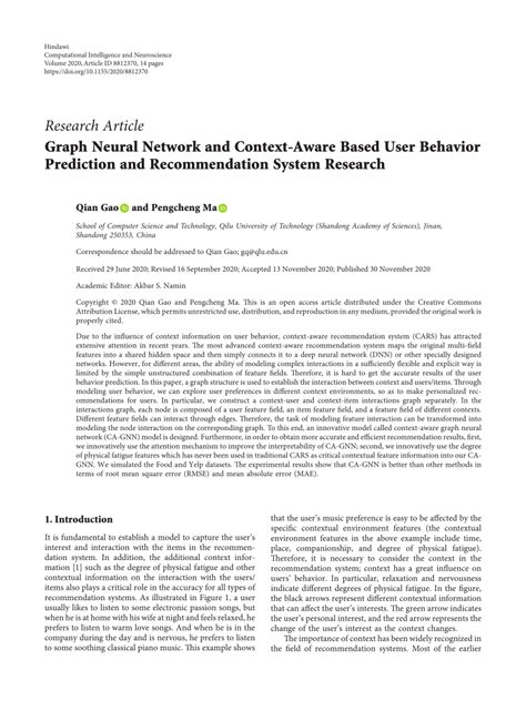 Pdf Graph Neural Network And Context Aware Based User Behavior