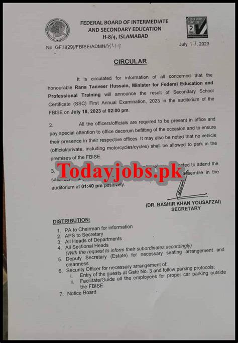 Federal Board Fbise Matric 10th Result 2025 By Roll No Or Name