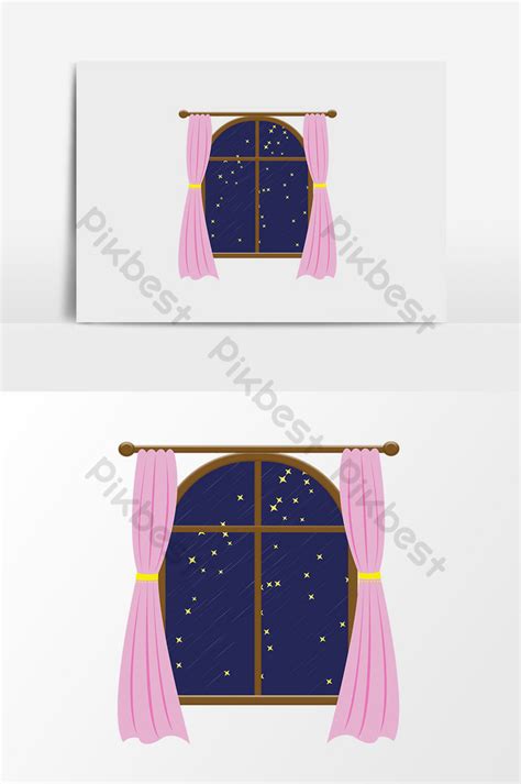 Cartoon Drawing Window Pink Curtain Illustration PSD Free Download Pikbest