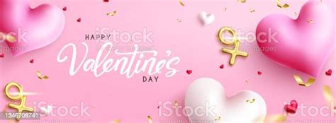 발렌타인 데이 벡터 배경 디자인 문자 메시지와 배너를위한 분홍색 공간에서 우아한 색종이와 하트 요소와 해피 발렌타인 데이 텍스트 2월에 대한 스톡 벡터 아트 및 기타 이미지