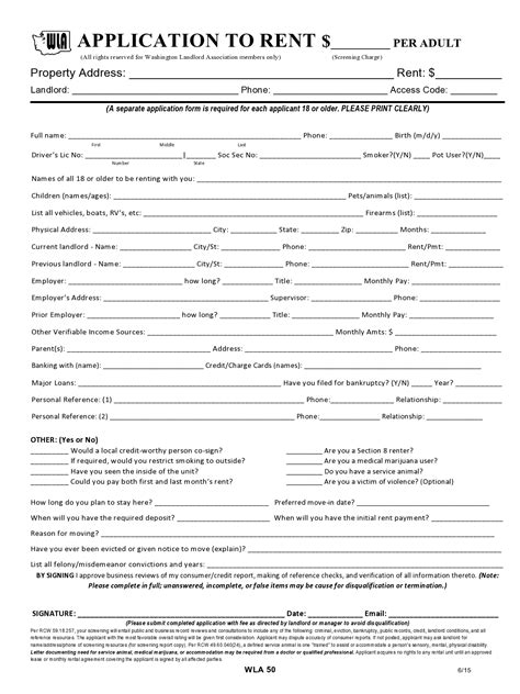 Rental Application Word