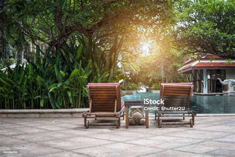 수영장 근처의 자 아름 다운 했입니다 휴가 휴식 개념입니다 생활 고 인테리어 테마입니다 여름과 봄 테마입니다 오렌지 햇빛