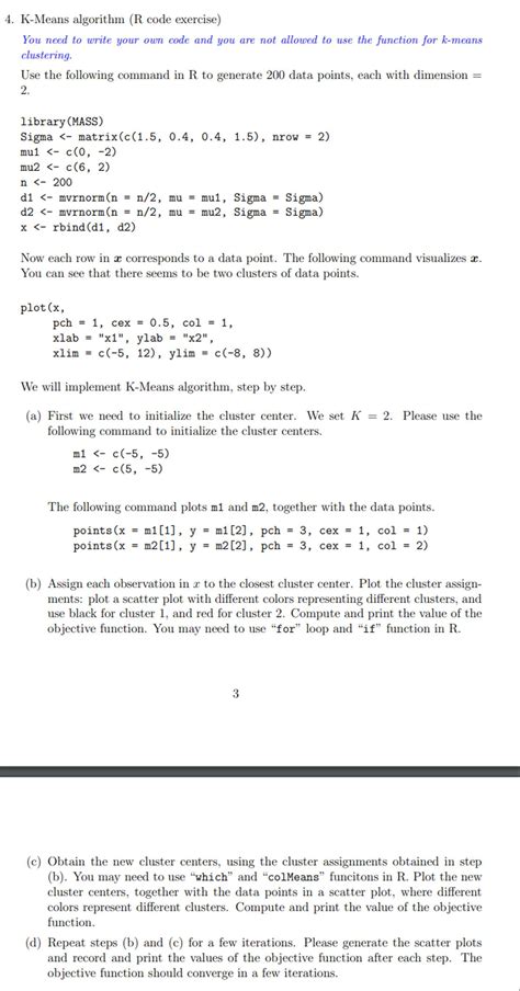 Solved K Means Algorithm R Code Exercise You Need To Chegg