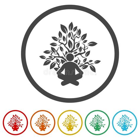 Yoga Pose In Front Of Tree Icon Set Icons In Color Circle Buttons Stock Vector Illustration