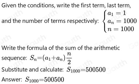 Solved The Sum Of All The Whole Numbers From 1 To 1000 Is Algebra