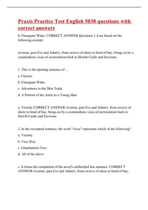Praxis Practice Test English 5038 Questions With Correct Answers Praxis Stuvia Us