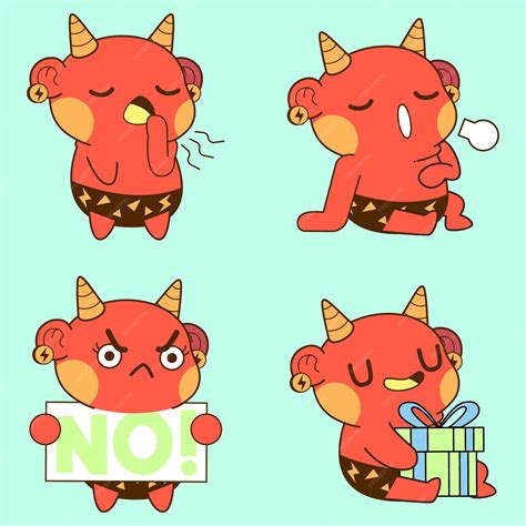 Premium Vector Cute Demon Drawing Cute Demon Sticker Vector Set