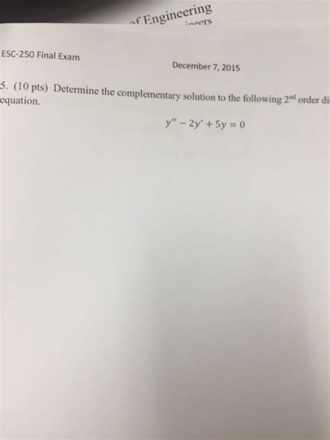 solved determine the complementary solution to the following