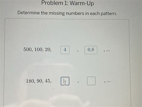 Solved Problem 1 Warm Up Determine The Missing Numbers In Each