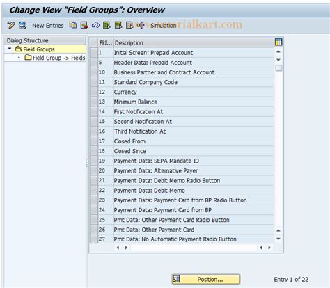 PPAC SAP Tcode BDT Control Field Groups