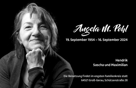 Traueranzeigen Von Angela M Pohl Vrm Trauer De