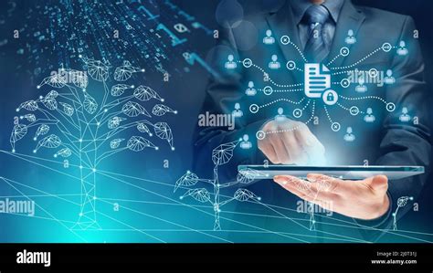 Businessman Touch On An Ipad Data Flow Data Analytics Security