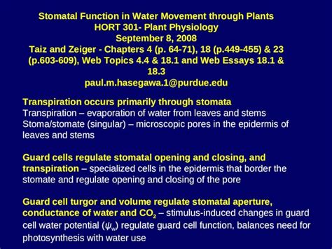 PPT Stomatal Function In Water Movement Through Plants HORT Plant Physiology September