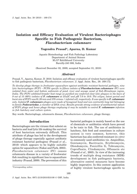 Pdf Isolation And Efficacy Evaluation Of Virulent Bacteriophages