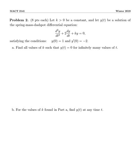 Solved Problem Pts Each Let K Be A Constant And Chegg