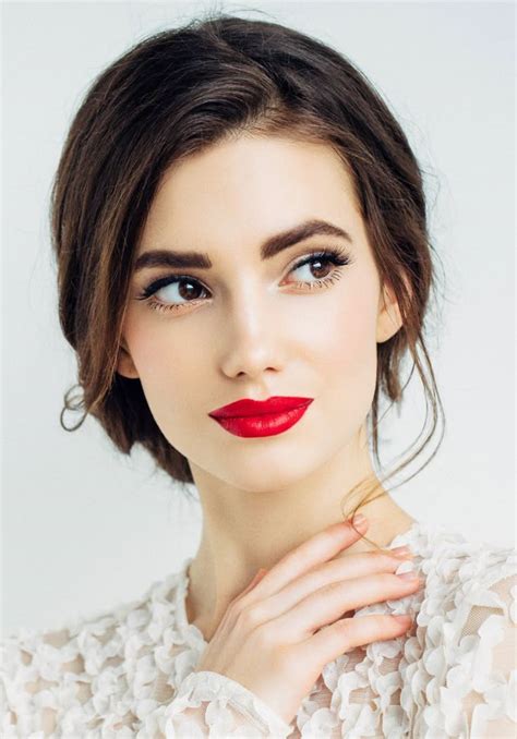 37 I Do Worthy Wedding Hairdos Bridal Makeup Red Lips Wedding
