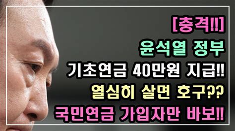 충격 윤석열 정부 기초연금 40만원 지급 열심히 살면 호구 국민연금 가입자만 바보 기초연금 계산방법 기초연금 수급대상 노령연금 수급자격 Youtube
