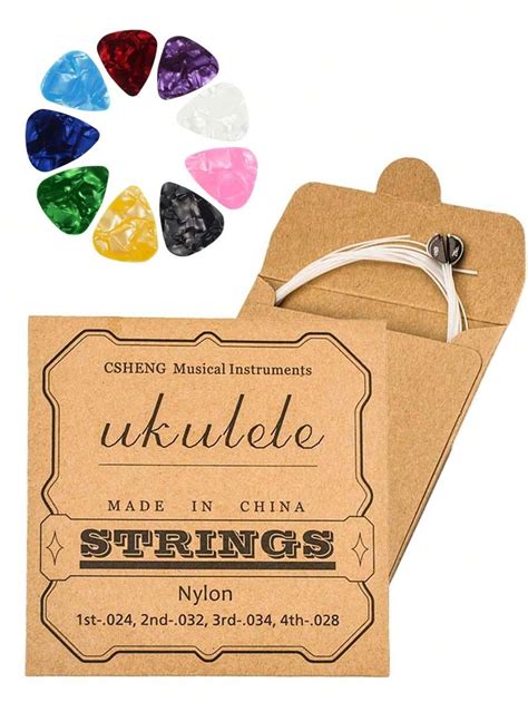 1 Set Of 4 Nylon Ukulele Strings With 10 Picks String Winder For Soprano 21 Inch Concert 23
