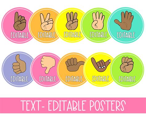Hand Signal Classroom Posters Bright Editable Design Etsy