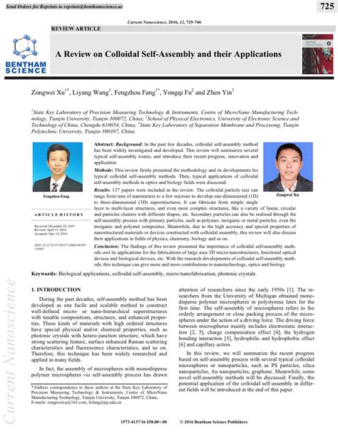 Pdf A Review On Colloidal Self Assembly And Their Applications