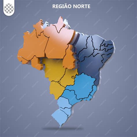 Mapa 3d Do Brasil Por Regiões Em Cores Vintage Região Norte Educacional Psd Premium