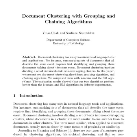 Document Clustering With Grouping And Chaining Algorithms Acl Anthology
