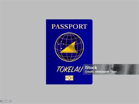생체 인식 디지털 데이터 칩 사실적인 파란색 표지 아이콘 로고 광고 오세아니아 섬 Tokelau의 국기를 가진 브랜드에 대한 벡터 일러스트레이션을 갖춘 국제 여권 가정