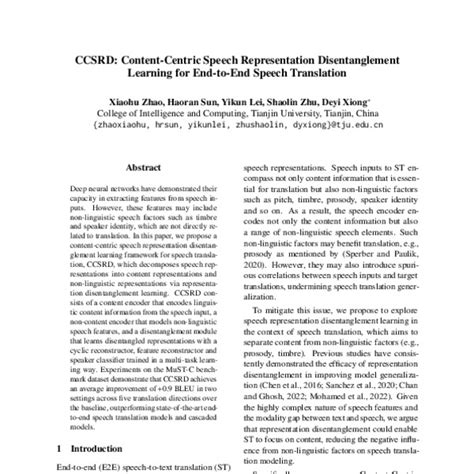 Ccsrd Content Centric Speech Representation Disentanglement Learning