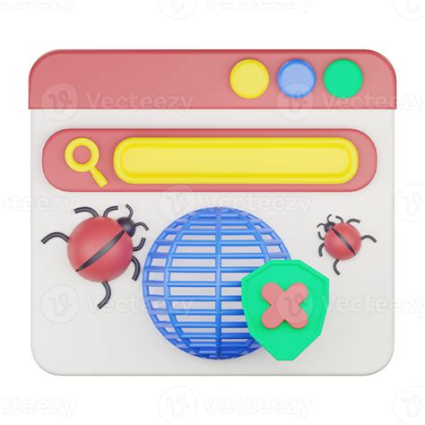 3d Not Secure Website Browser With Bug Icon Illustration 16407485 Png
