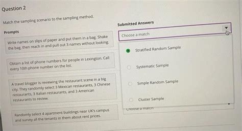 Solved Question 2 Match The Sampling Scenario To The