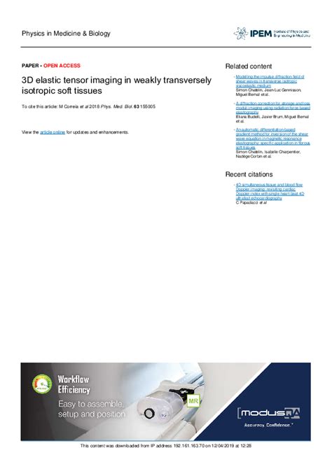 Pdf 3d Elastic Tensor Imaging In Weakly Transversely Isotropic Soft Tissues Simon Chatelin
