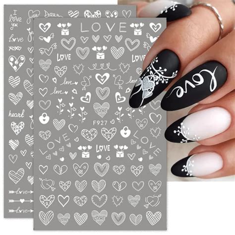 1pcs New Valentines Day Nail Art Stickers Black White Love Nail Art